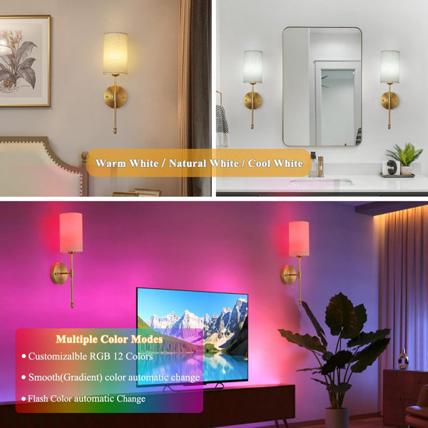 Everly Quinn Rechargeable Wireless Wall Sconces Set Of Two, Dimmable Battery Operated Wall ...